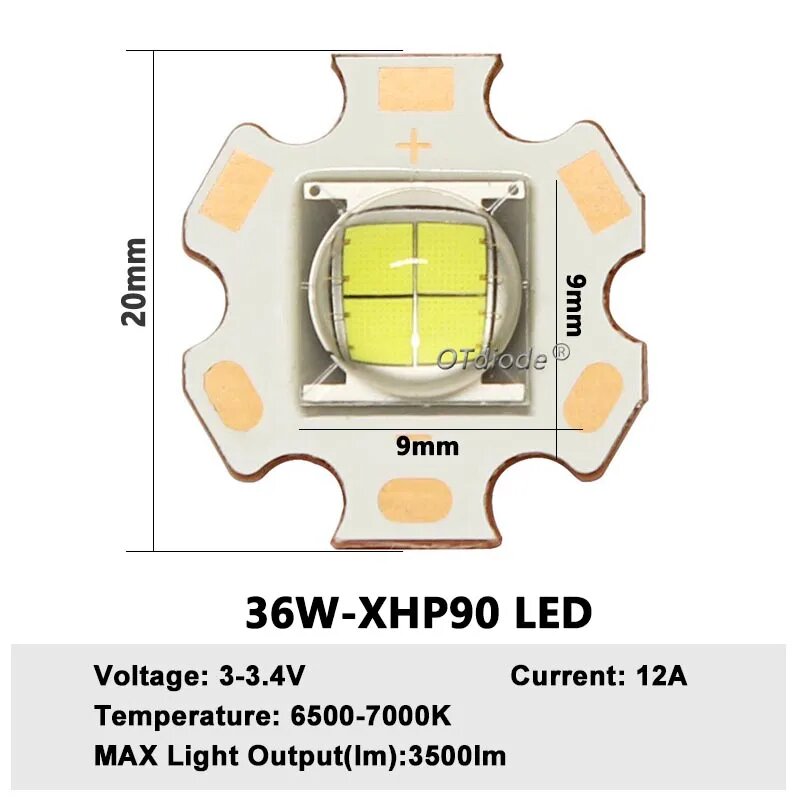 LED XHP90 36W 20mm, 3-3.4V, 12A