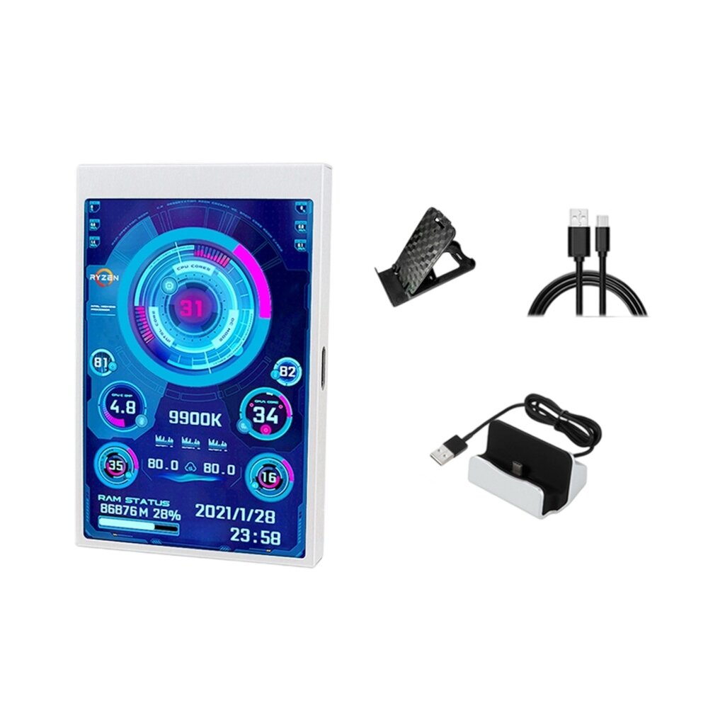 3,5-дюймовый дополнительный экран Type C Компьютерный процессор GPU Жесткий диск Монитор с динамической редактируемой темой Дополнительный экран USB-дисплея