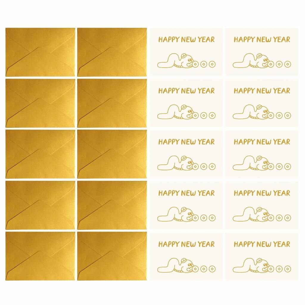 1 упаковка из 10 простых мультяшных новогодних поздравительных открыток 2025 года-Snake C