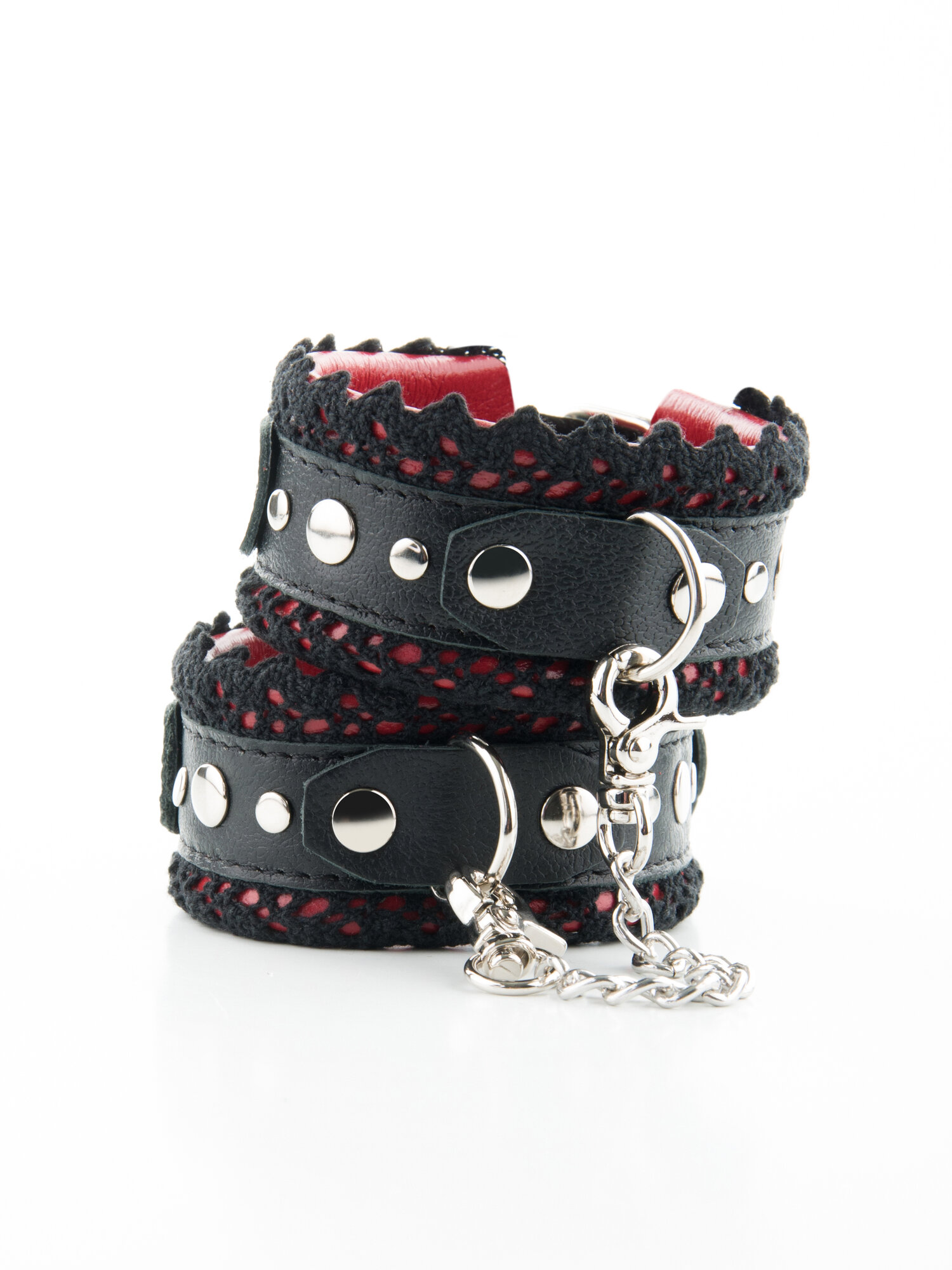 Наручники БДСМ натуральная кожа, кружевные, с металлической сцепкой, чёрные, 012-016