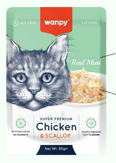 Wanpy Cat влажный корм для кошек из курицы и гребешка. 85 г 1 шт