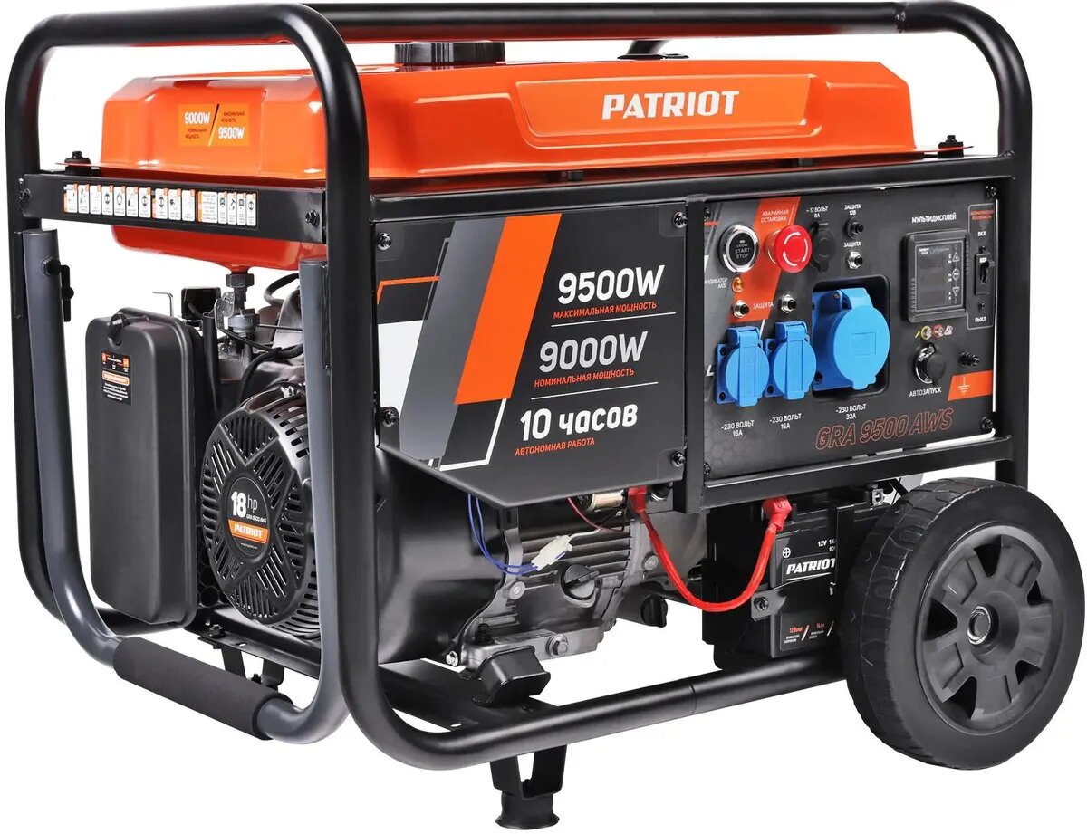 Генератор Patriot GRA 9500AWS 472102195, черный/красный, бензиновый, 9.5 кВт