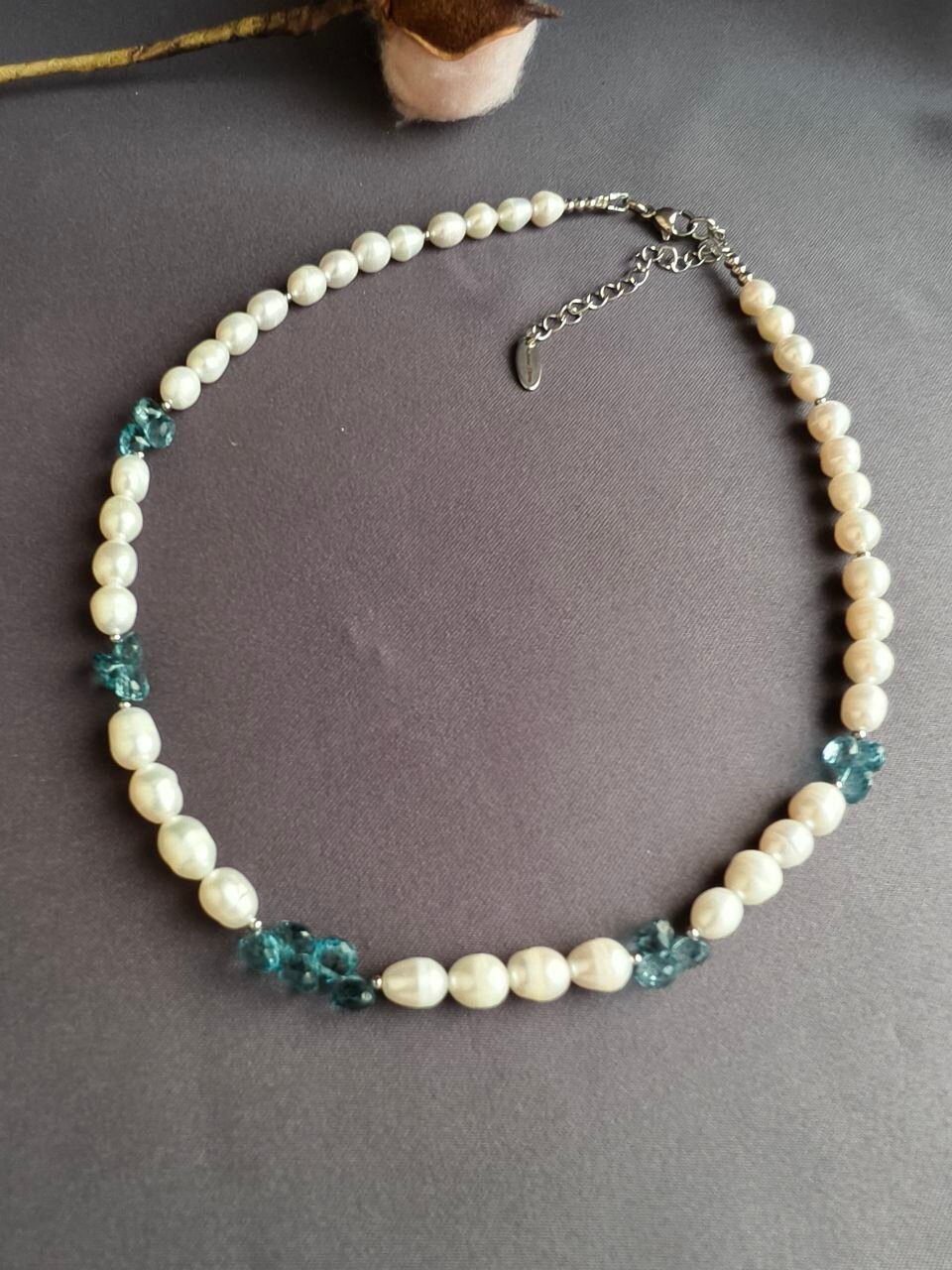 Колье, жемчуг культивированный, топаз