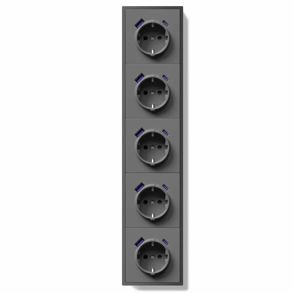Розетка BSEED тройная с USB и type-C входами, быстрая зарядка 20W Настенный розетка с когтями, PC рамка Серая