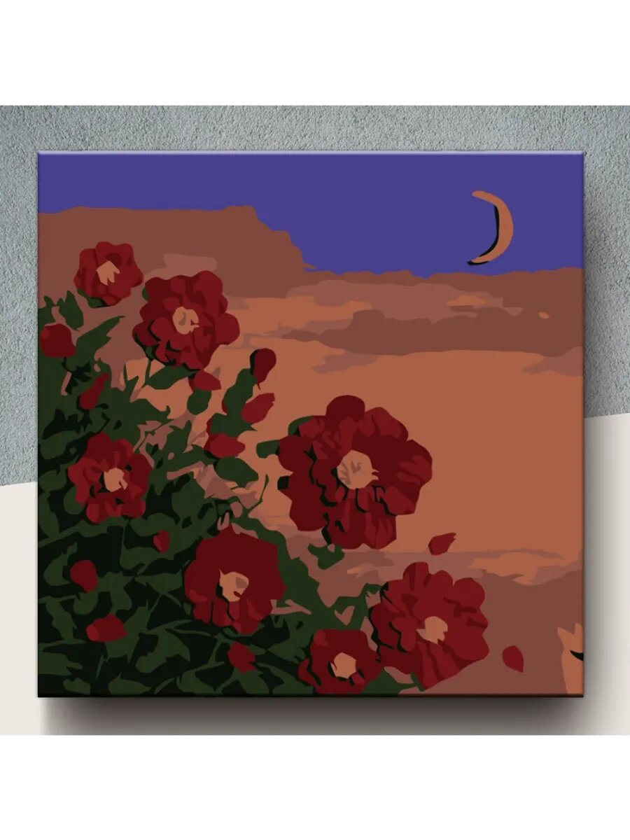 Картина маслом DIY - Камелия под луной, 20x20см, набор