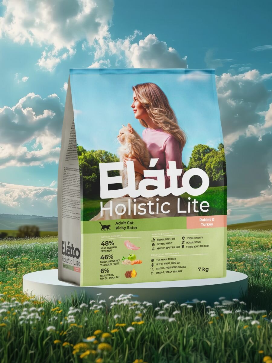 Корм сухой Elato Holistic Lite для привередливых кошек с кроликом и индейкой, 7 кг