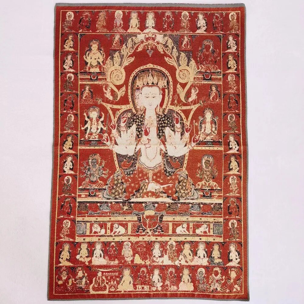 Тханка Буддийская "Бодхисаттва Авалоките vara с тысячами рук и тысячами глаз" 60*90см вышивка ткань картина