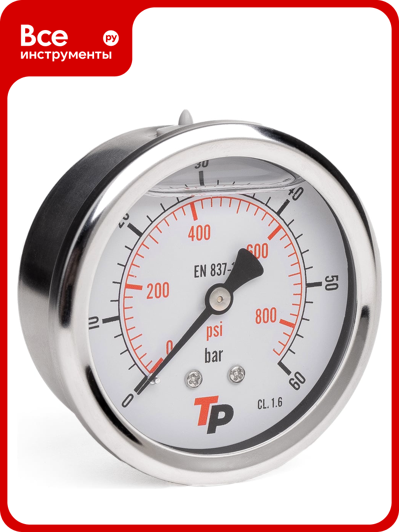 Манометр гидравлический виброустойчивый осевой урдюга D63 мм 0-60 bar 1/4BSP TP МГВО60
