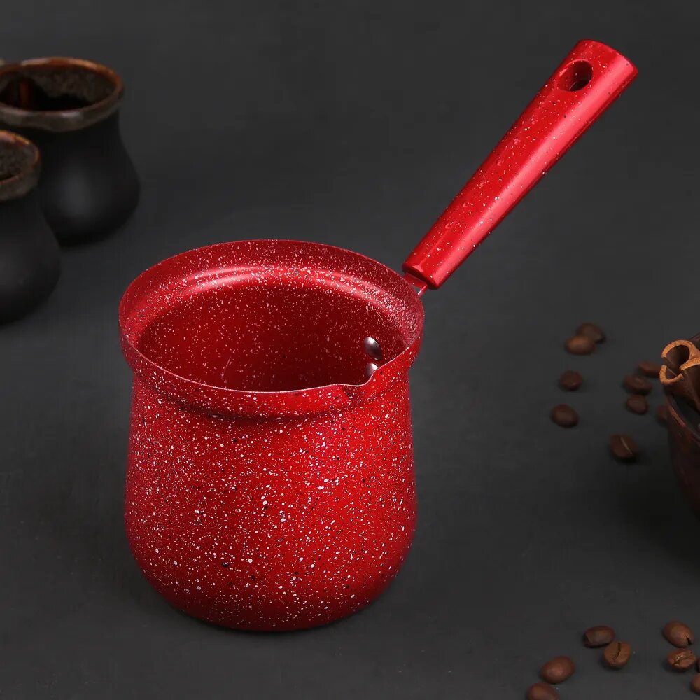 Турка Доляна «Мрамор рэд», 500 мл, d=9 см, пластиковая ручка, антипригарное покрытие, индукция, цвет красный