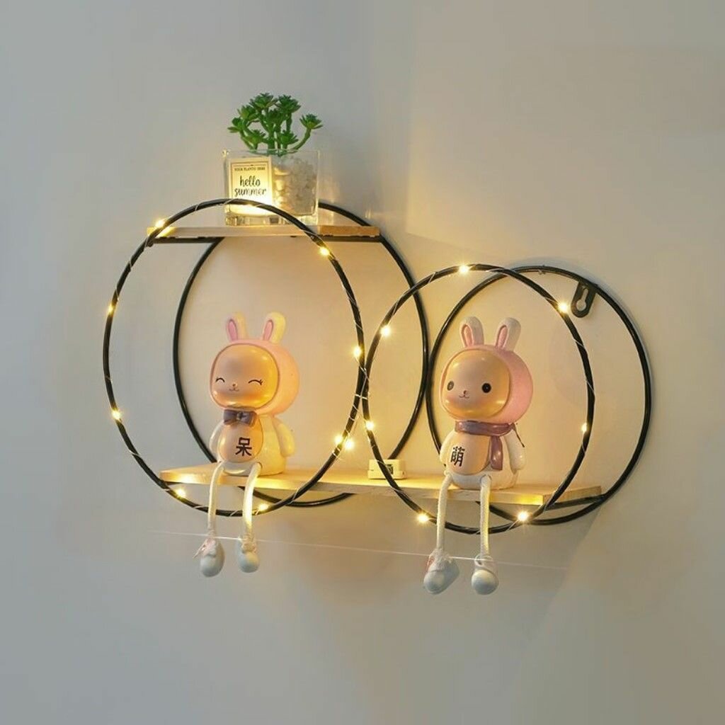 Настенная полка круглая с черной рамкой и LED-подсветкой