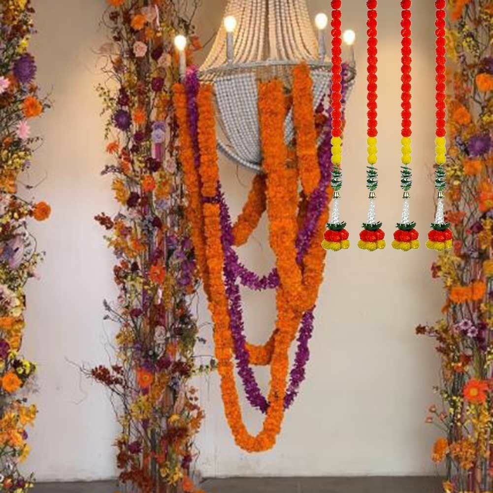 Гирлянда из 4 бархатцев, украшение камина на свадьбу, Дивали и Хэллоуин