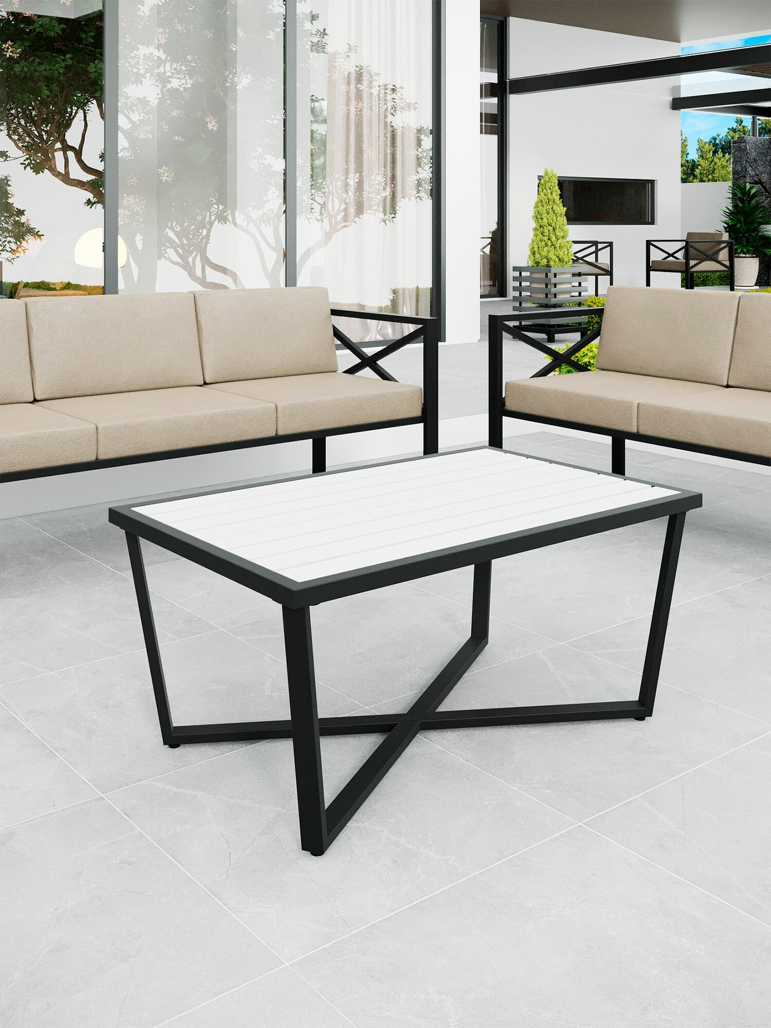 Стол уличный, садовый Ривьера 102х65х47 см, Белый+черный