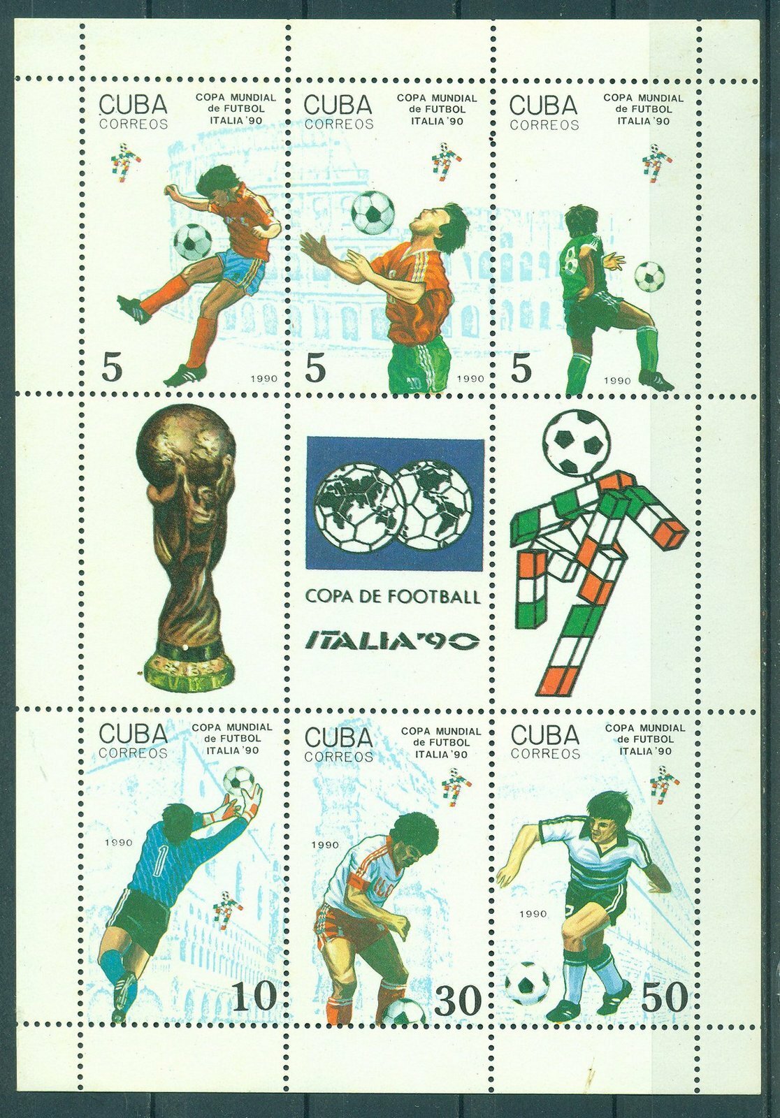 Почтовые марки Куба 1990г. "Чемпионат мира по футболу - Италия" Футбол MNH