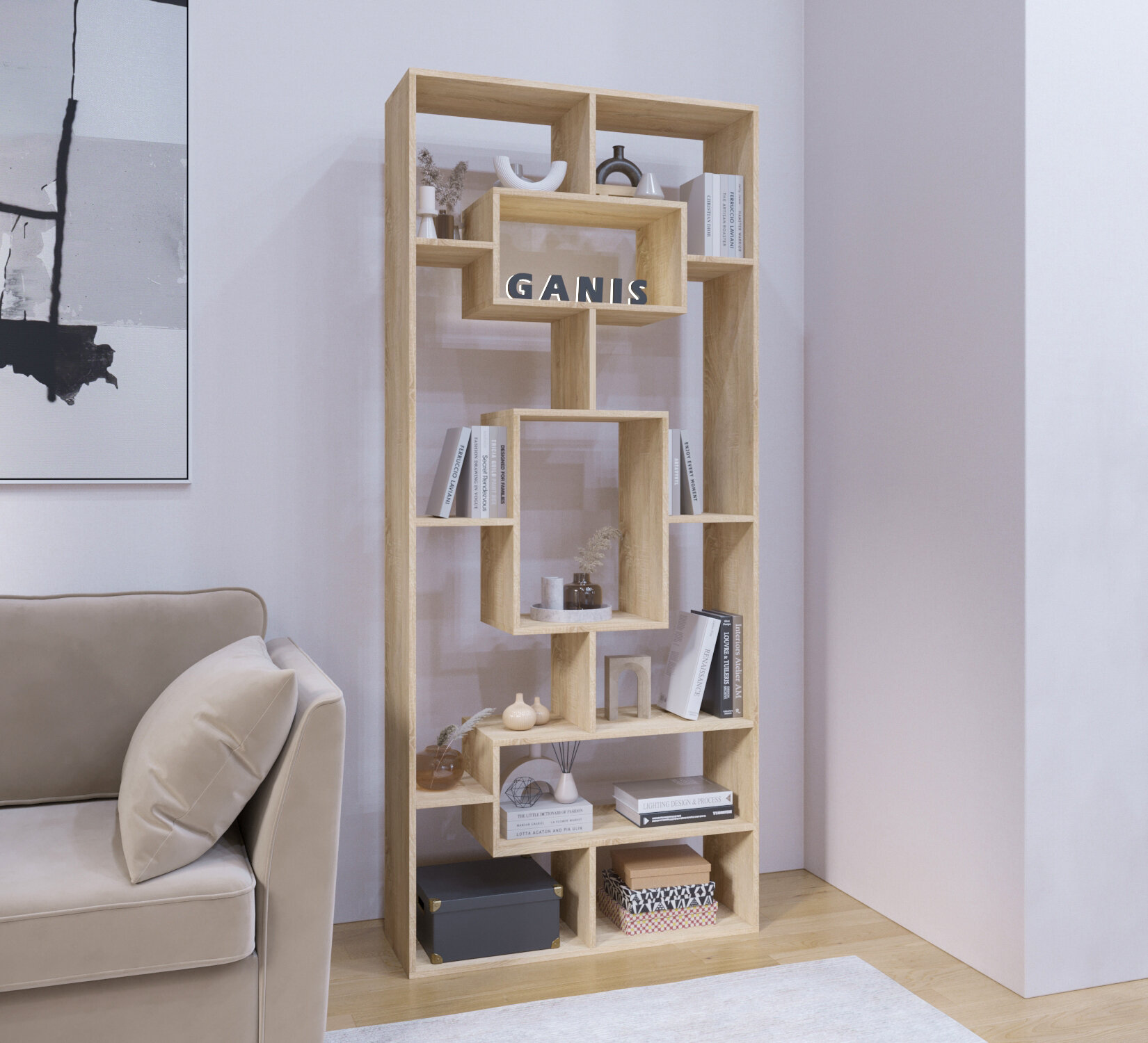 Стеллаж Перегородка в стиле Лофт модель Альфа 73 дуб сонома (ШхВхГ) 73х183х25см