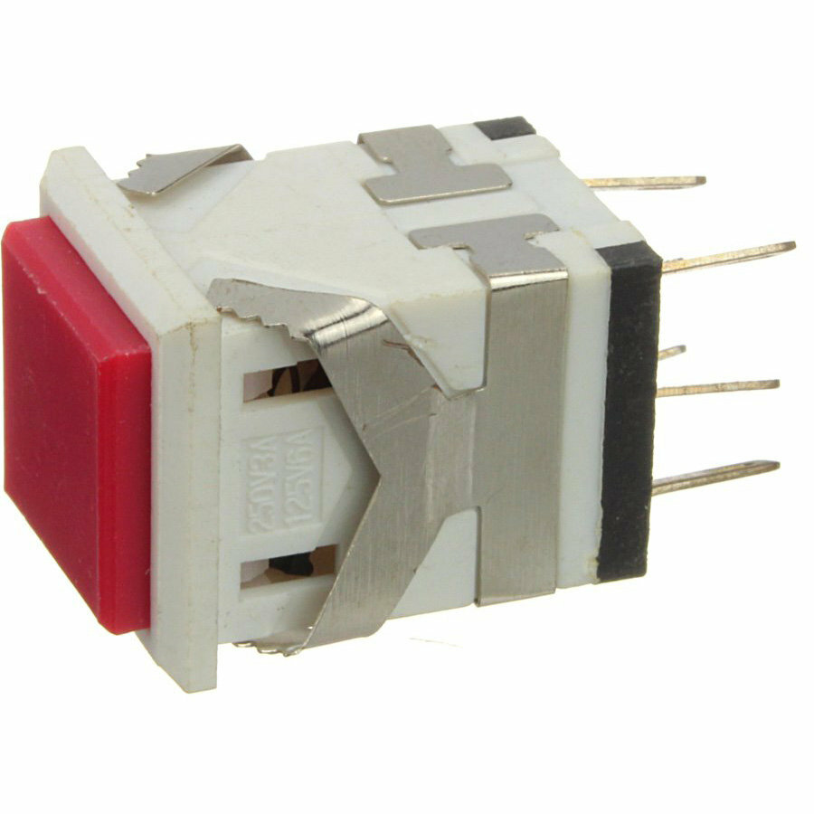 Кнопка 18мм квадратная Крас/белая с фиксацией 6PIN