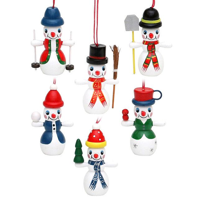 Набор деревянных елочных игрушек Милые Снеговички 7 см, 6 шт, Sigro, 52-1476