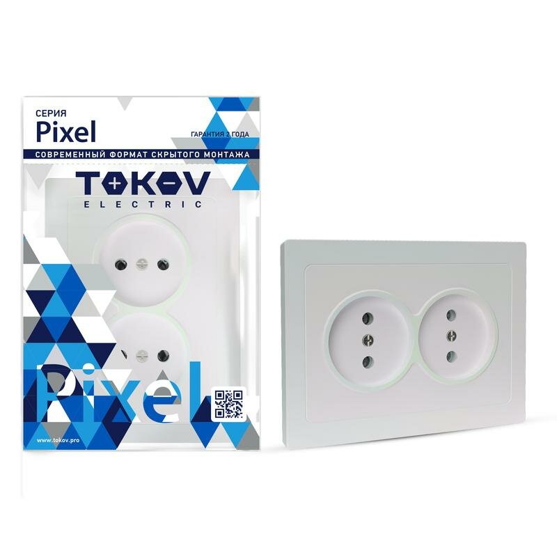 Розетка TOKOV ELECTRIC двухместная, СП, 16А, IP20, без заземления, в сборе, перламутровый