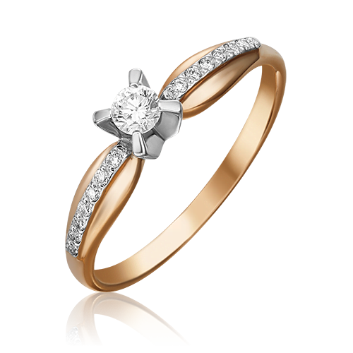 Кольцо, комбинированное золото, 585 проба, бриллиант