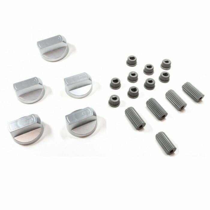 Ручки электрической плиты, универсальные, серебристые, комплект 5 шт + переходники, 00539101