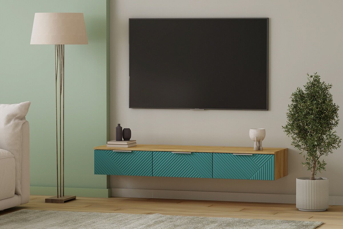 Тумба под МебельЛэнд24 ТВ Салерно NEW 3 Аквамарин 148x42x22 синий