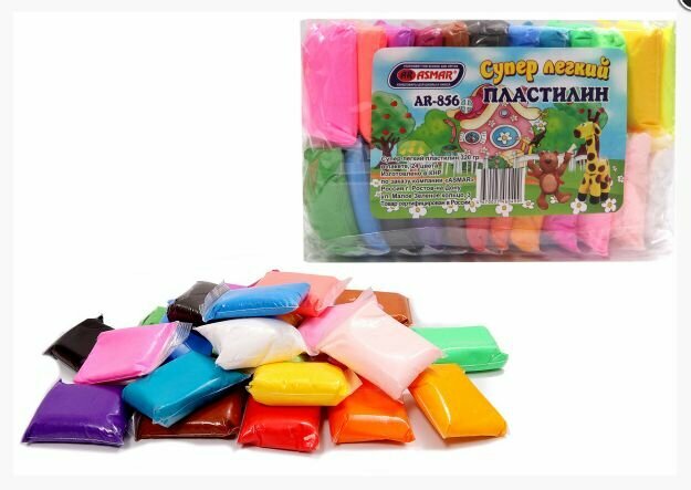 Супер легкий пластилин 24 цв 320гр со стеком (в пакете)