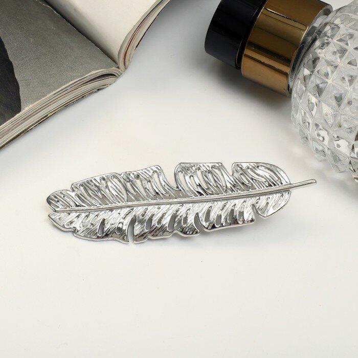 Зажим для волос «Либерти», перо, 7.5 см, серебро