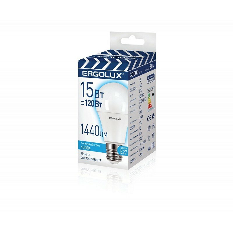 Ergolux ЛОН A60 E27 15W(1440lm) 4500K 4K датч. движ/датчик освещ. LED-A60P-15W-E27-4K PRO