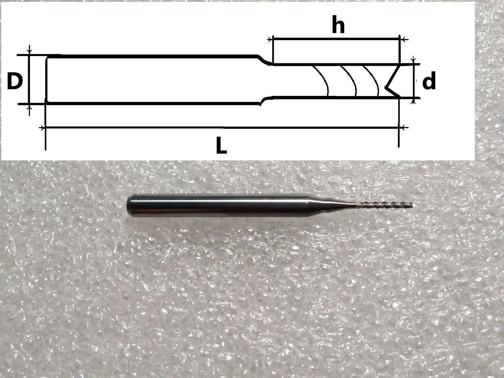 Фреза рашпильная (кукуруза) LD0.9, d-0,9/ h-6,5/ D-3,175/ L-38,1 для ЧПУ станка