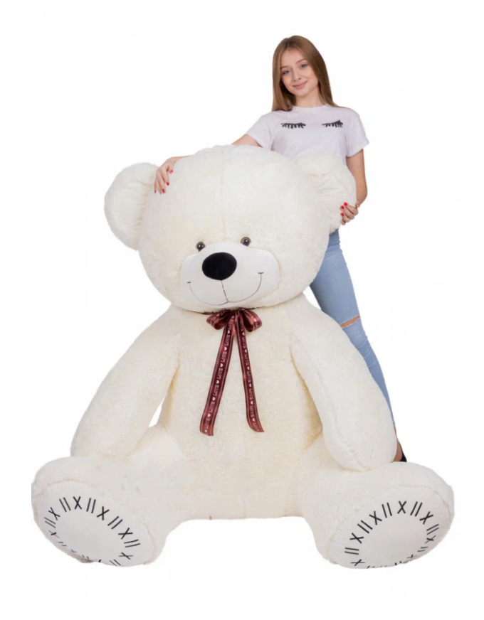 Плюшевый медведь Бостон 180 см (1,8 метра) молочный, большой мишка с шарфом
