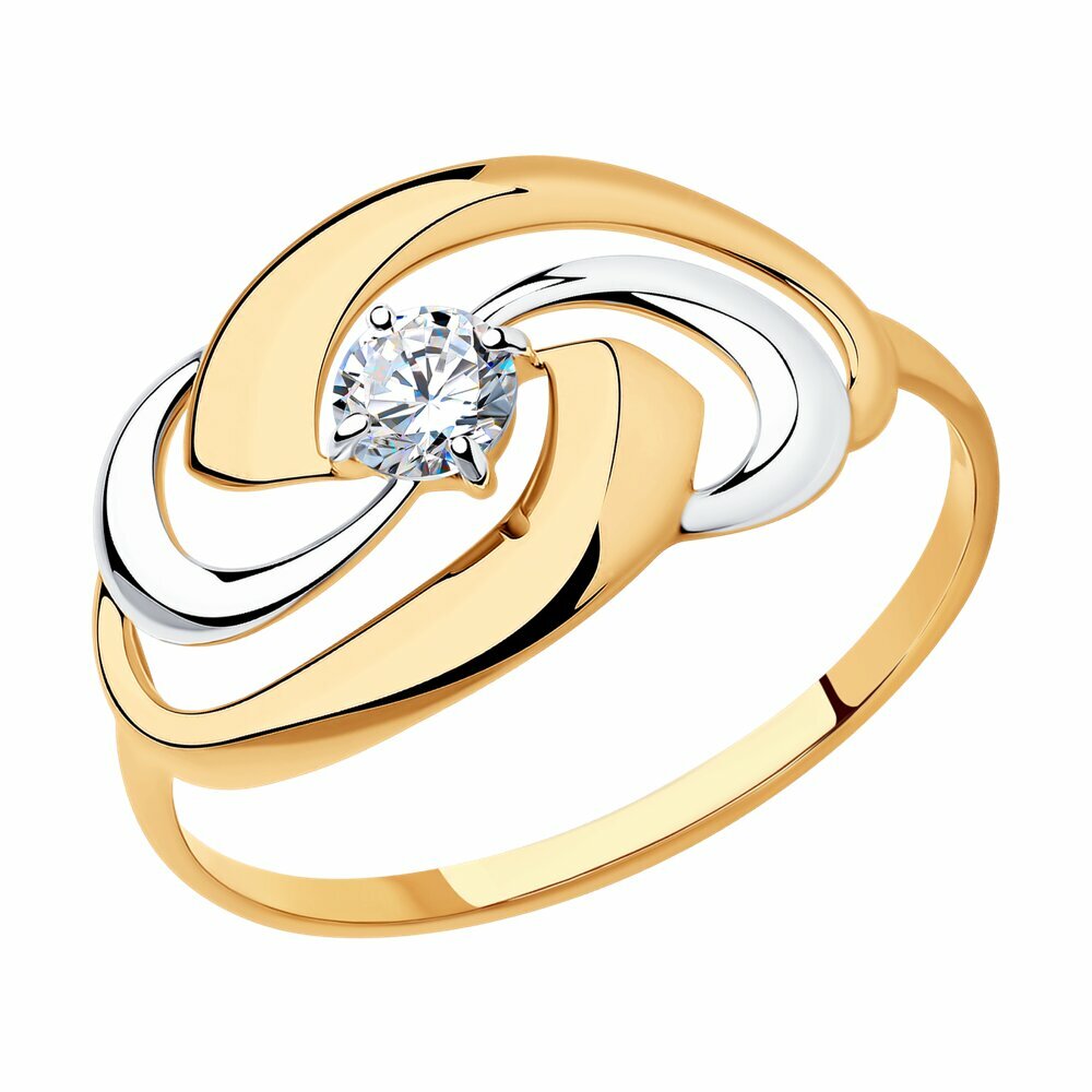 Кольцо, серебро, 925 проба, золочение, фианит