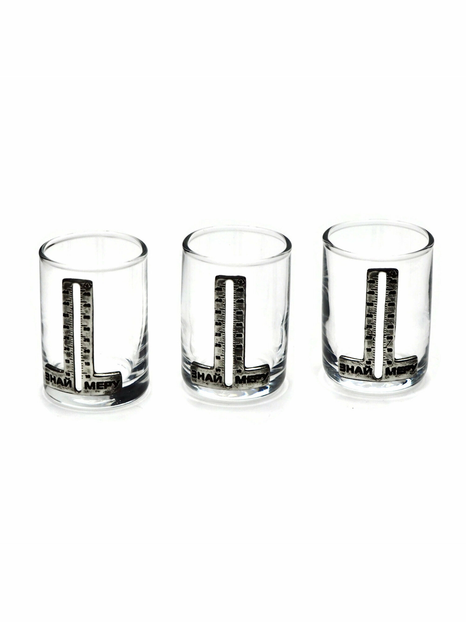 Подарочный набор 3 стопки для водки с накладкой Знай Меру! в футляре