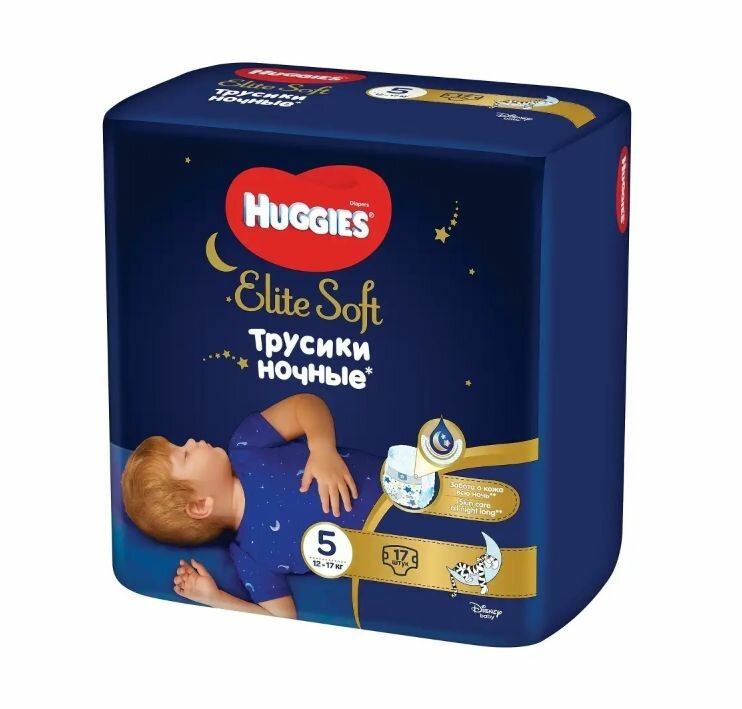 HUGGIES Трусики-подгузники Elite Soft ночные, 5 размер, 12-17кг, 17 шт