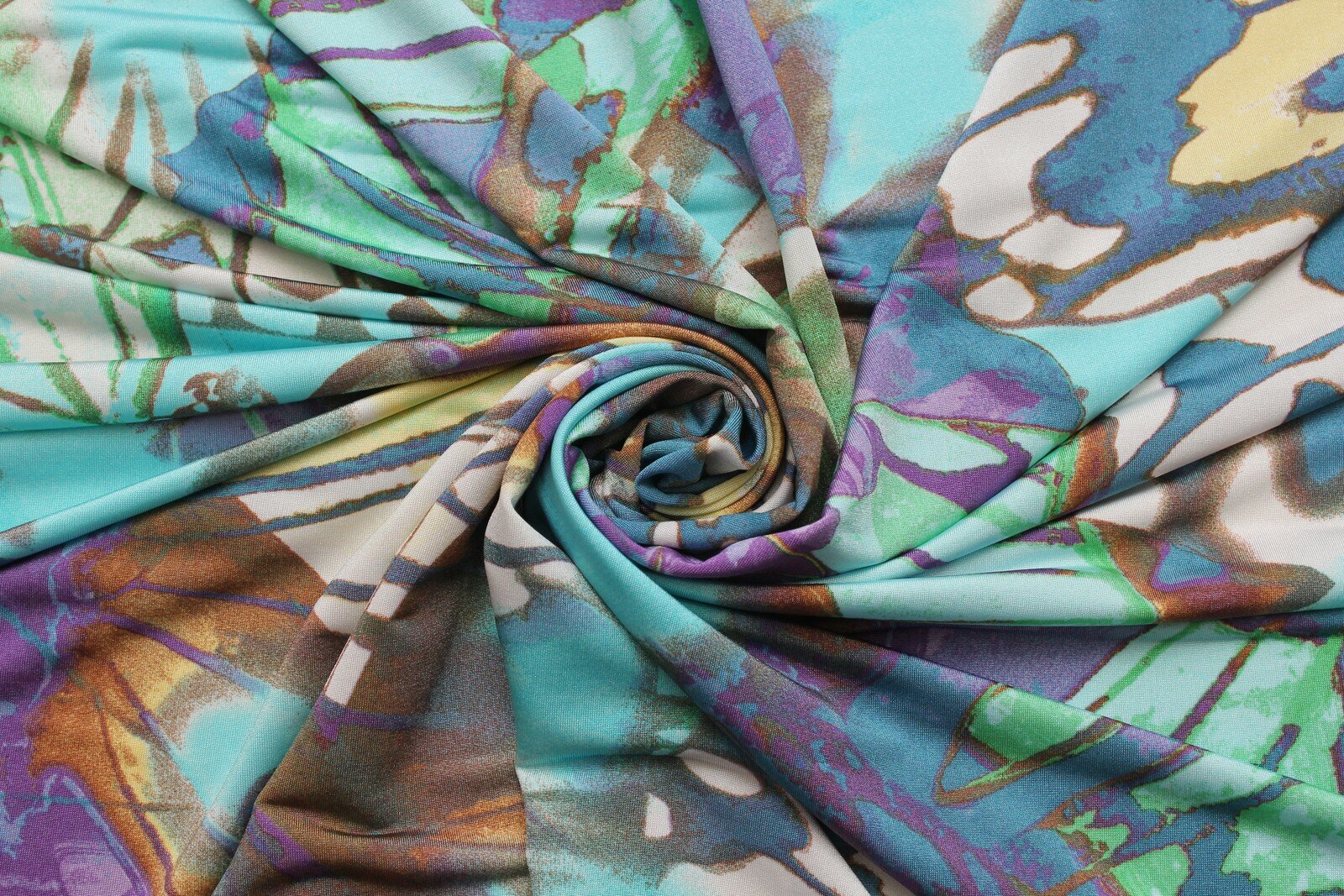 Ткань Трикотаж под шелк "бабочка" фиолетовая, бирюзовая, цвета морской волны, ш134см, 0,5 м