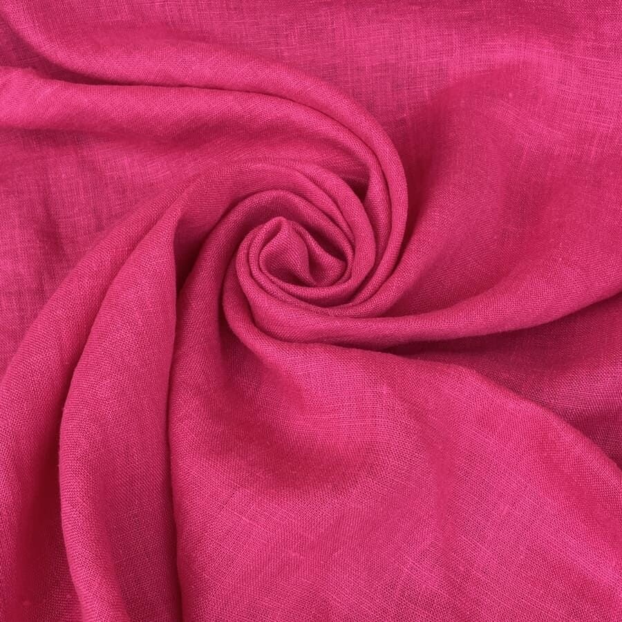 Ткань лен 100% Фуксия умягченная, отрез 1 м х 145 см