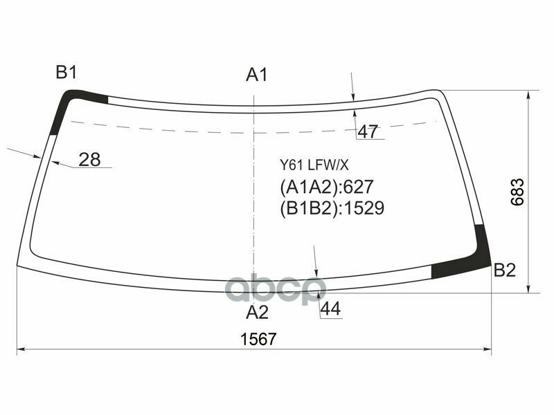 Стекло лобовое Nissan Patrol 97-10 / Safari 97-07 XYG арт. Y61 LFW/X
