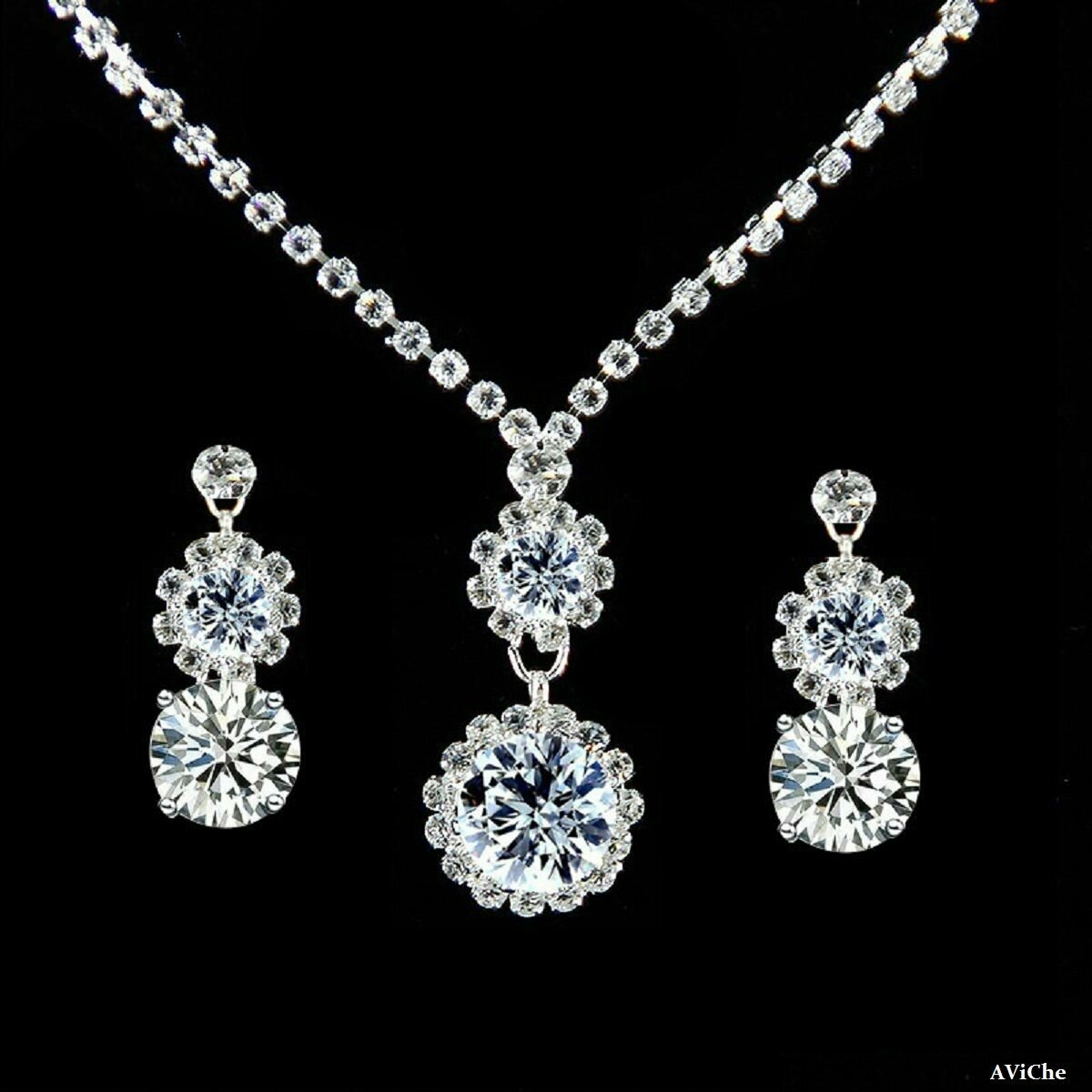 Комплект бижутерии: колье, цепь, кристаллы Swarovski, циркон, кристалл, горный хрусталь, хрусталь, искусственный камень