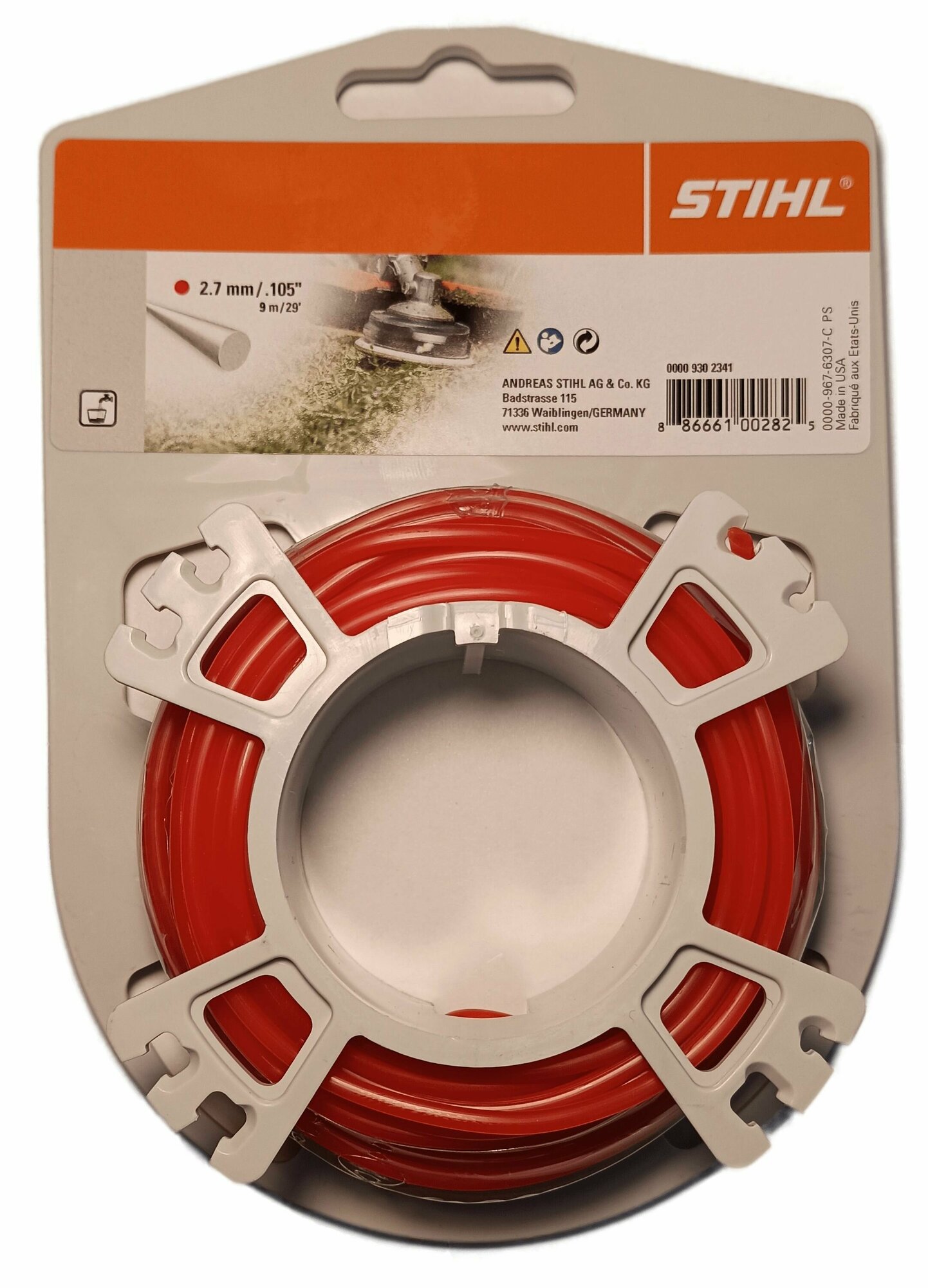 Леска для триммера 2,7мм х 9м круглого сечения. STIHL 00009302341