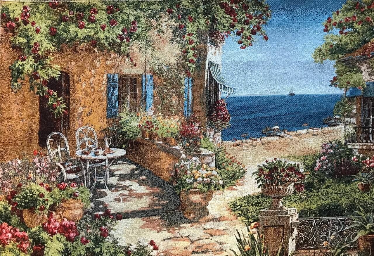 Гобелен, гобелен без рамы 46х67 см / "Ривьера. Утренний чай"