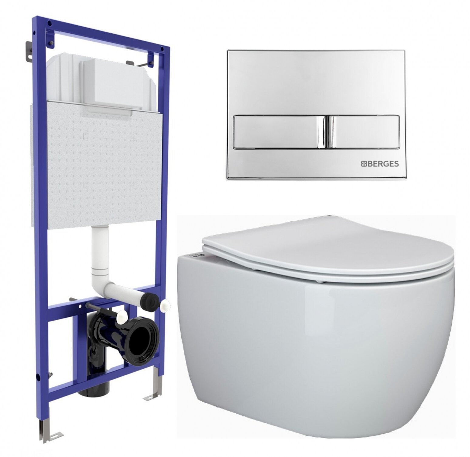 Комплект 3 в 1 инсталляция Berges Wasserhaus Novum L3 + Унитаз подвесной Ceramica Nova Play CN3001 + кнопка хром
