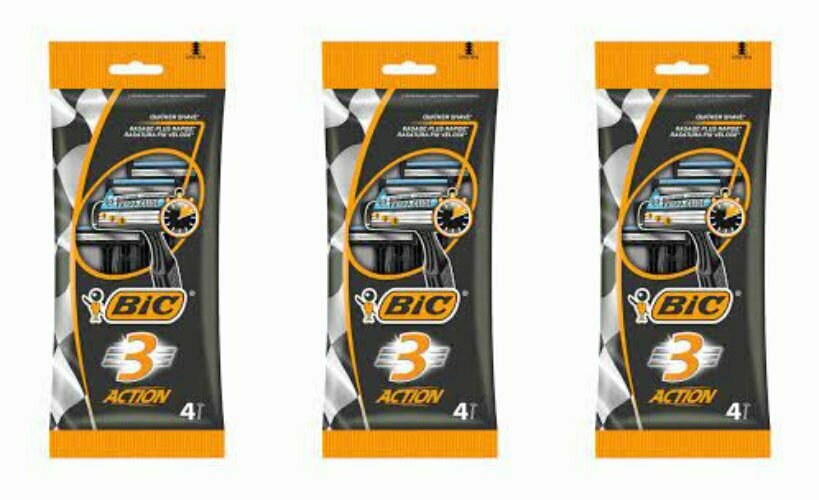 BIC Бритва мужская одноразовая 3 Action, 4 шт в уп, 3 уп