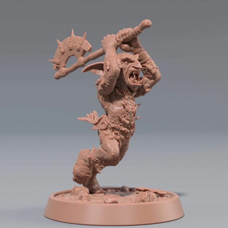 Гоблин Варвар (Воин, Разбойник, Убийца) миниатюра для DnD (ДнД), Pathfinder и других Настольных игр (НРИ, Варгеймов или РПГ), фентези тематика