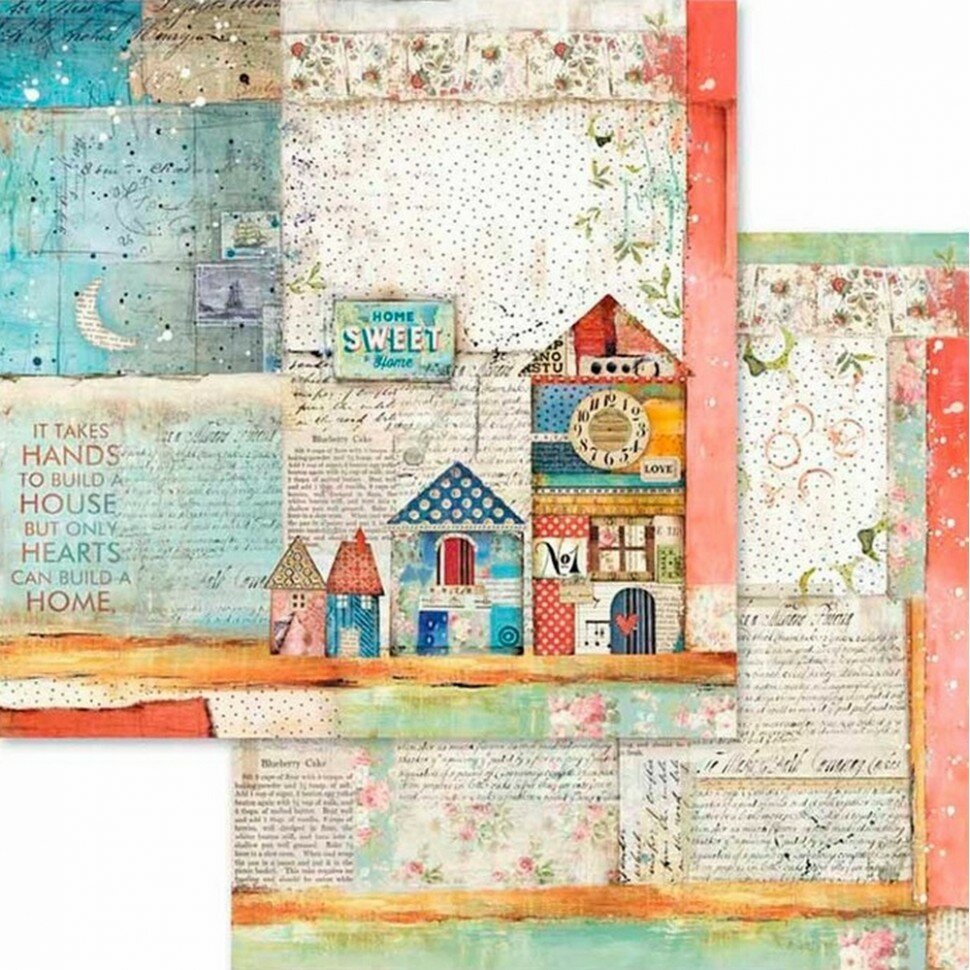 #SBB570 Бумага двухсторонняя для скрапбукинга "Пэчворк, маленькие домики" 30.5 х 31.5 см Stamperia 1 лист