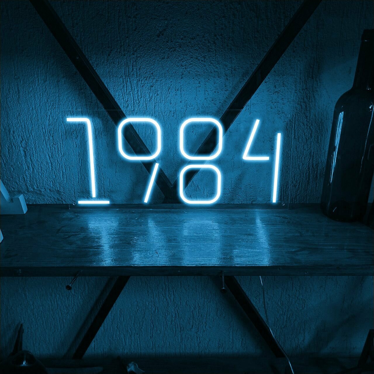 Неоновая табличка Elmarto 1984, 40x18 см, бирюзовая