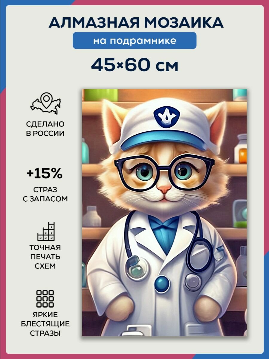 Алмазная мозаика 45x60 Доктор Кот на подрамнике