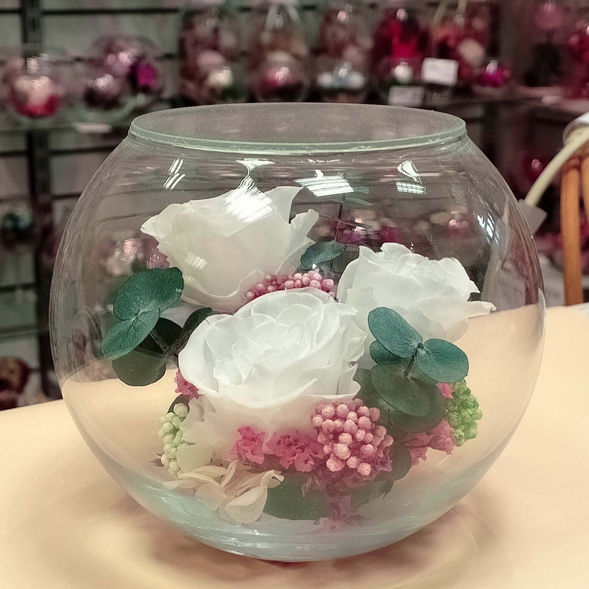 Натуральные кустовые розы в стекле, вакуум*