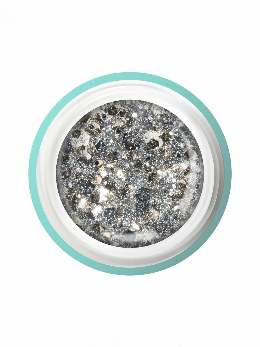 Nail Club Гель-краска с блёстками и пайетками S-29 Silver Stones, 5 мл.