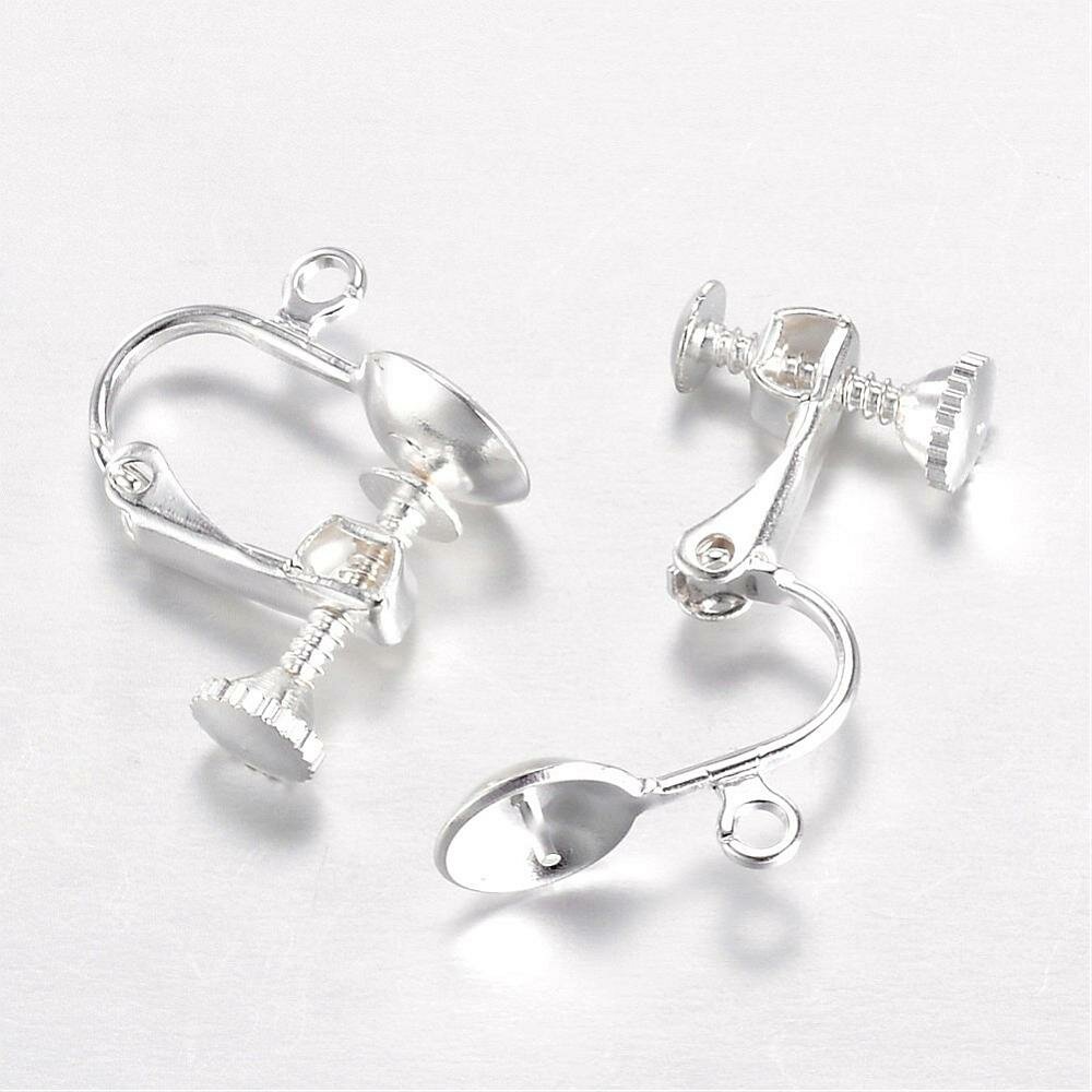 Основы под клипсы, 16х8мм, с чашей со штифтом и петелькой, закручивающиеся, базовый материал - латунь, серебристого цвета, пара