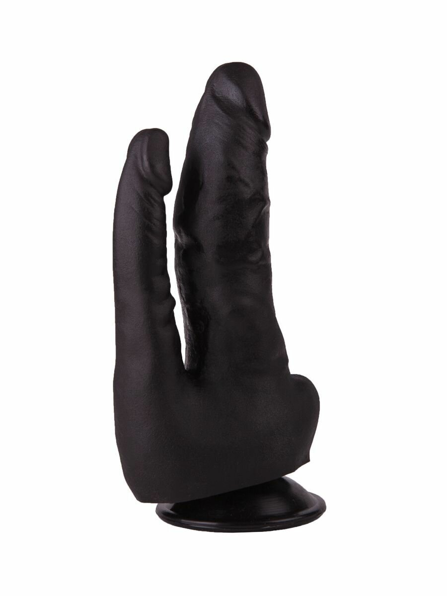 LOVETOY (А-Полимер) Двойной фаллоимитатор на присоске, черный, 17 см