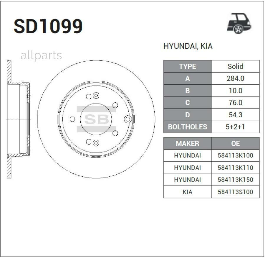 SANGSIN BRAKE SD1099 Диск тормозной задний HYUNDAI HYUNDAI GRANDEUR HG 11- R