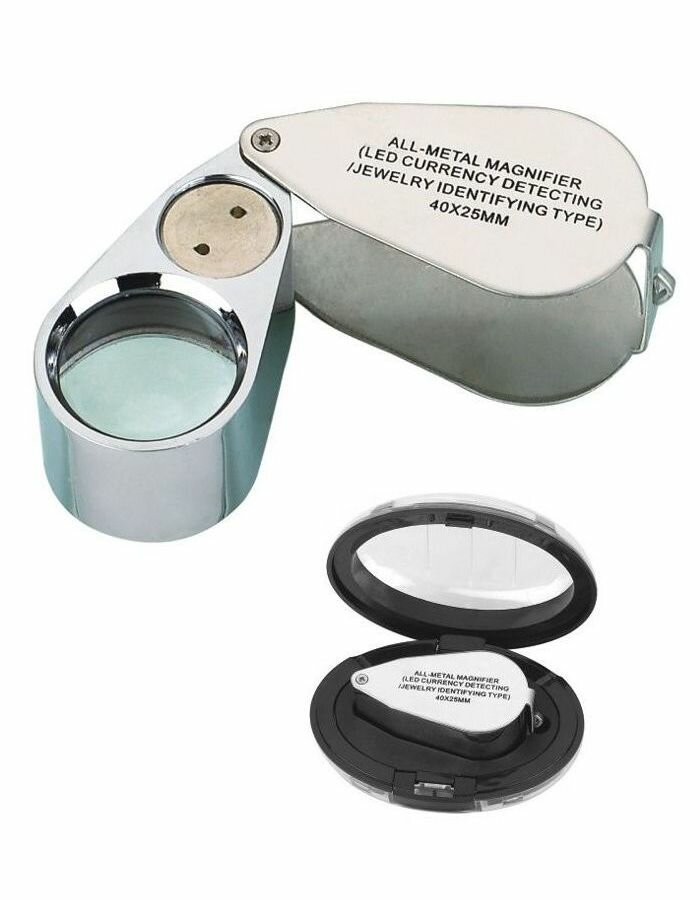 Лупа ювелирная 40х, 25 мм, с подсветкой в чехле (2 LED) MG9890